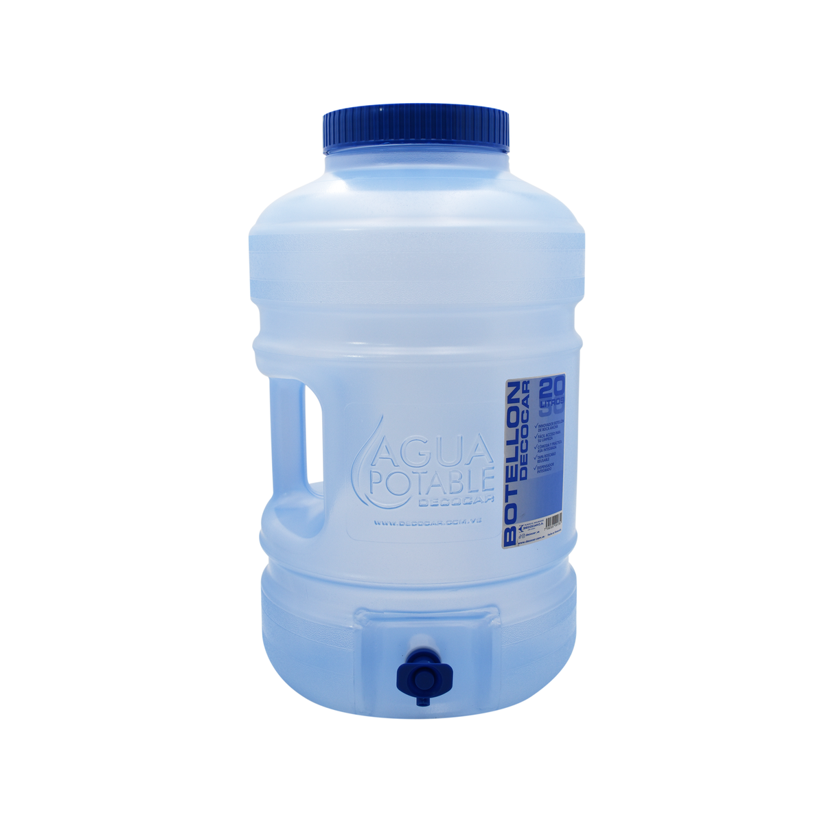 Botellón boca ancha 20 litros con asa y tapa azul Decocar ...
